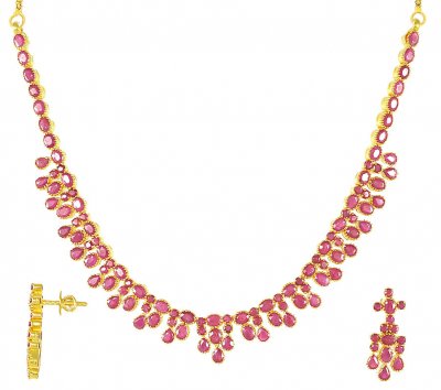 Gold Ruby Necklace Set (22Kt Gold) - StPs2740 - 22Kt Gold Ruby Necklace ...