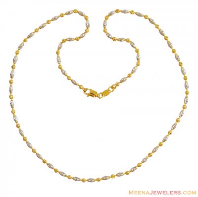 22K Fancy Two Tone Rice Chain - ChFc13893 - 22Kt gold rhodium based two ...