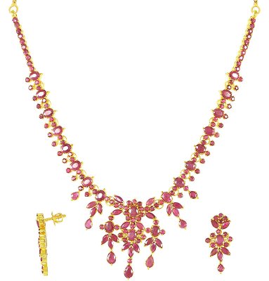 22K Gold Ruby Designer Necklace Set - PsRu2751 - 22K Gold Ruby Designer ...