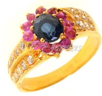 22kt Gold Ring with Sapphire, Ruby and CZ - RiLp713 - 22K gold antique ...