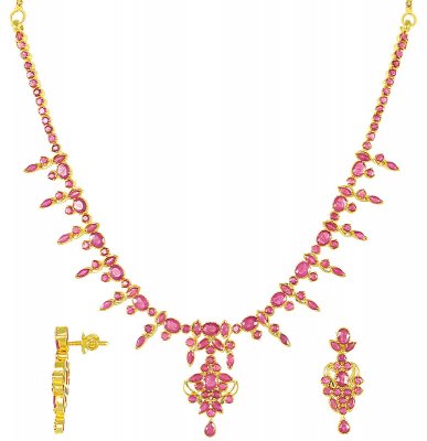 22Kt Ruby Necklace Set - StPs2742 - 22Kt Gold Ruby Necklace and ...