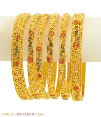 22K Tricolor Bangles Set (set of 6) - BaSt8377 - 22kt gold bangles (set ...