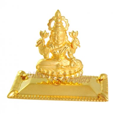 Gold Laxmi Murti - GmLa2153 - 22Kt Gold Laxmi seating on blossomed kamal
