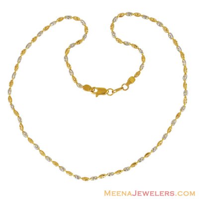 22k 2 Tone Rice Chain (16 Inch) - ChFc11901 - 22Kt gold rhodium based ...