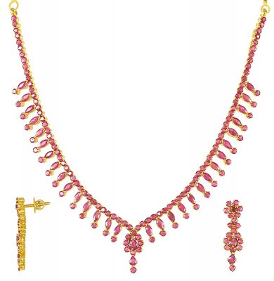 22K Gold Ruby Designer Necklace Set - PsRu2750 - 22K Gold Ruby Designer Necklace and Earrings ...